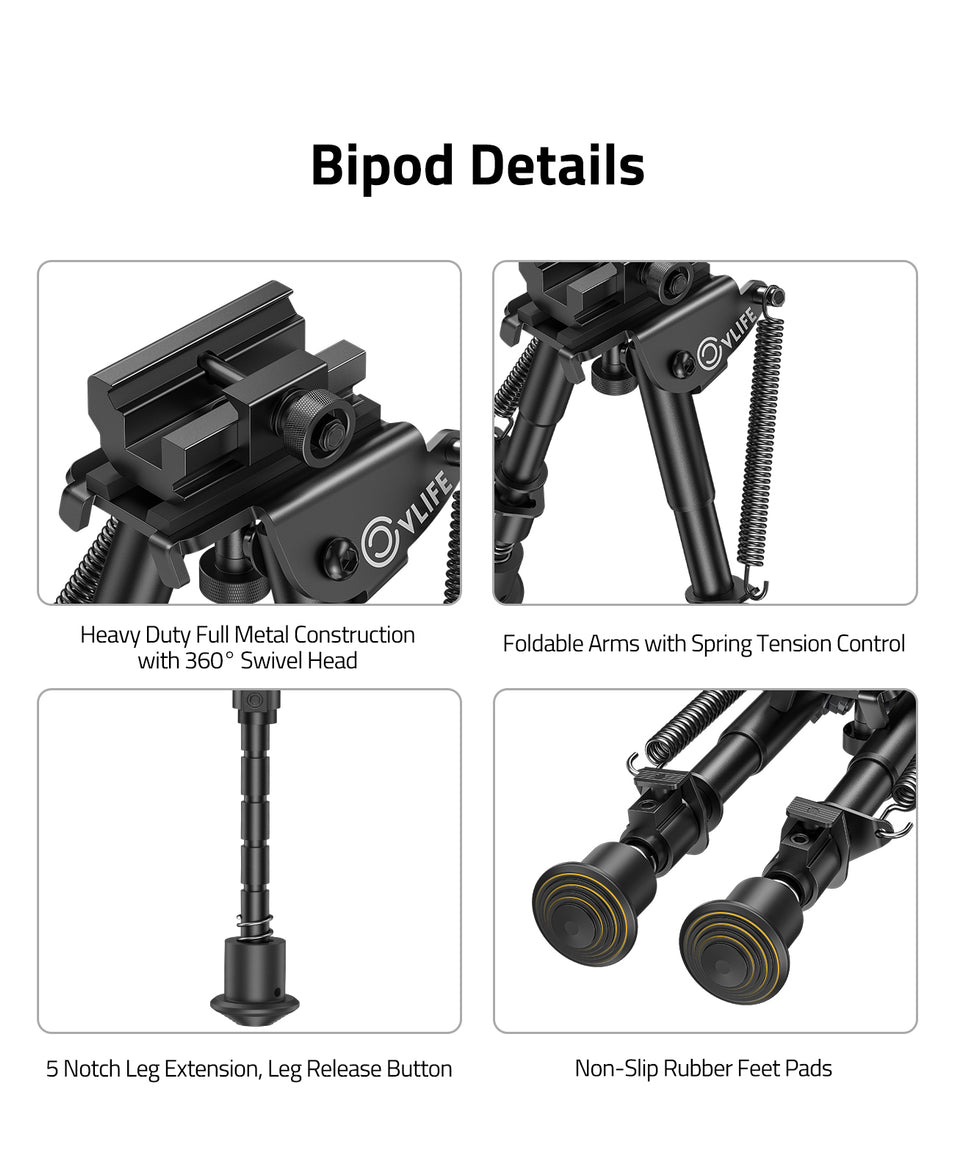 CVLIFE 6-9 Inches Picatinny Bipod with 360 Degree Swivel Bipod - Globa