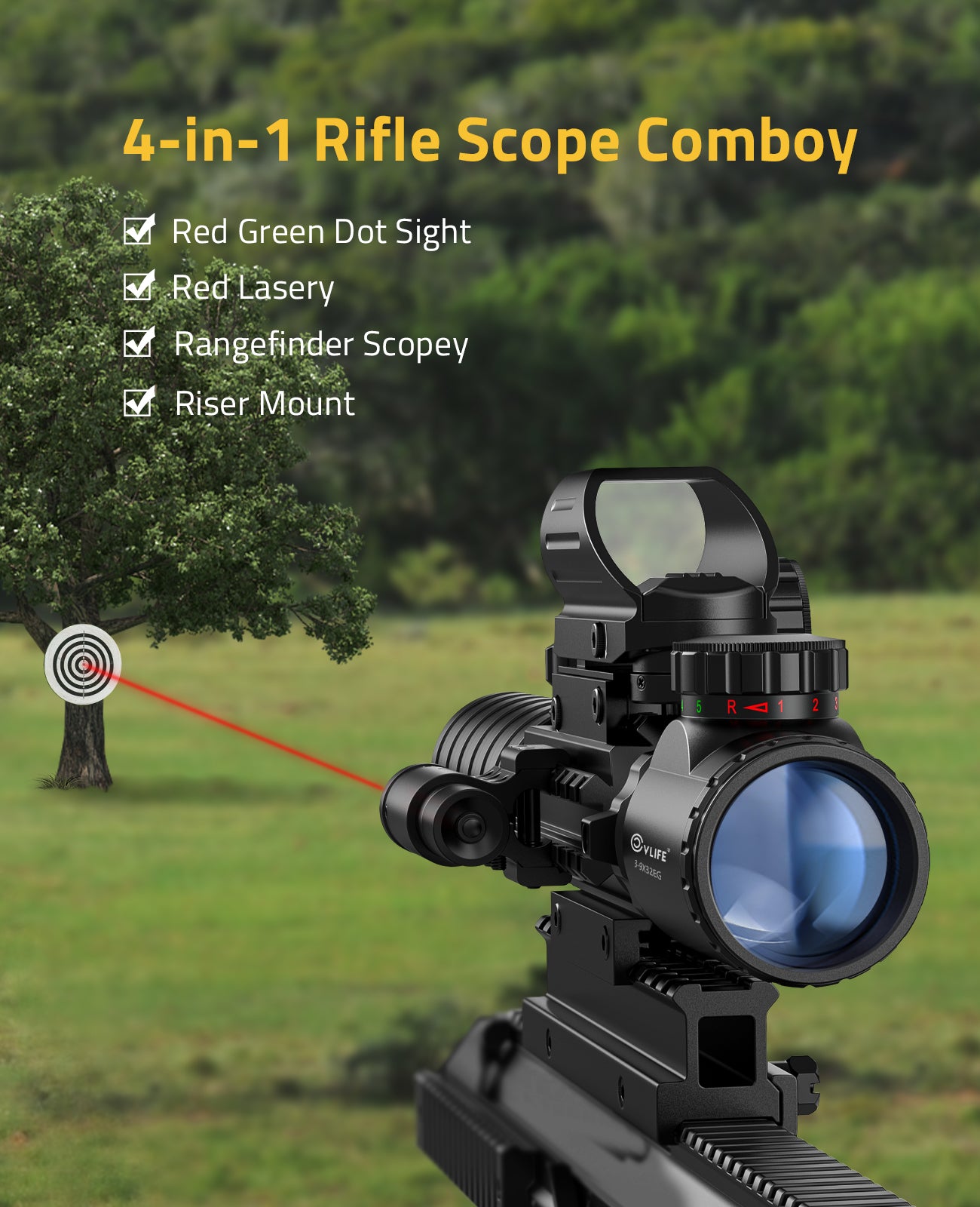 CVLIFE JackalHowl 3-9x32 Scope Combo with Dual Illuminated Red Dot Sig