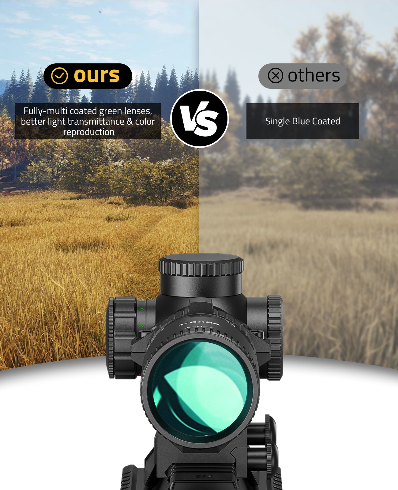 CVLIFE EagleFeather 1-6X24 LPVO Rifle Scope with Illuminated BDC Retic