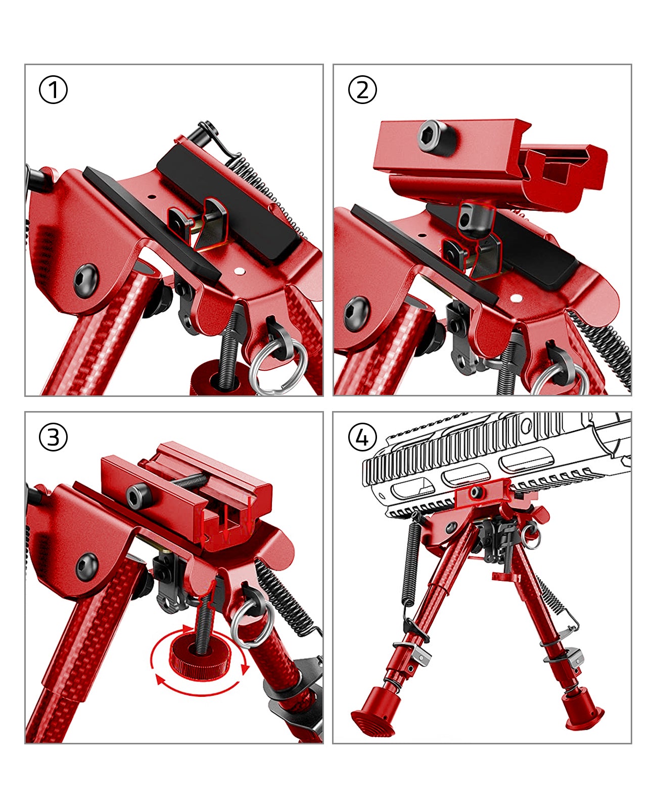 Cvlife 6-9 Inches Carbon Fiber Red Bipod Picatinny Bipod with Adapter ...