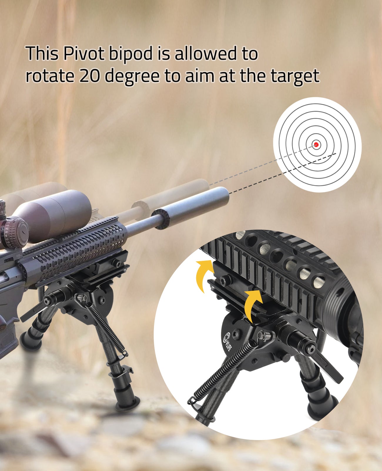 CVLIFE Rifle Bipod Pivot Tilt Bipod with Swivel-Stud & Detachable S Lo