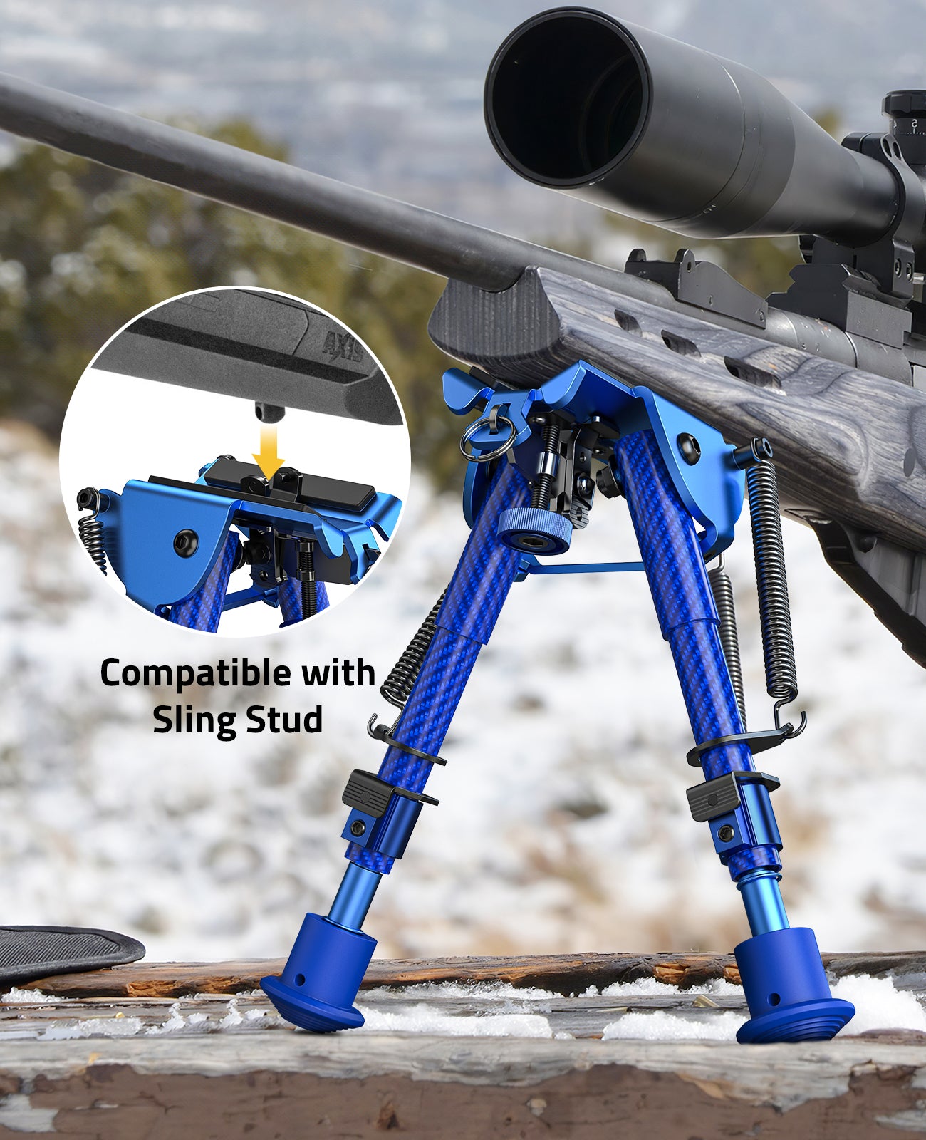 Cvlife 6-9 Inches Carbon Fiber Blue Bipod Picatinny Bipod with Adapter ...