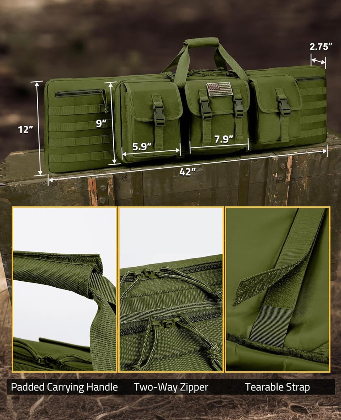 CVLIFE 42 Inches Double Soft Rifle Case Tactical Long Bag