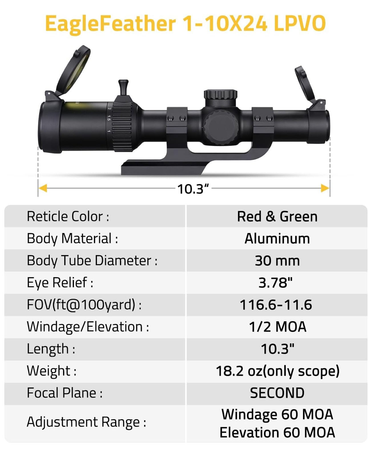 CVLIFE EagleFeather 1-10x24 LPVO Rifle Scope with 30mm Mount - Global