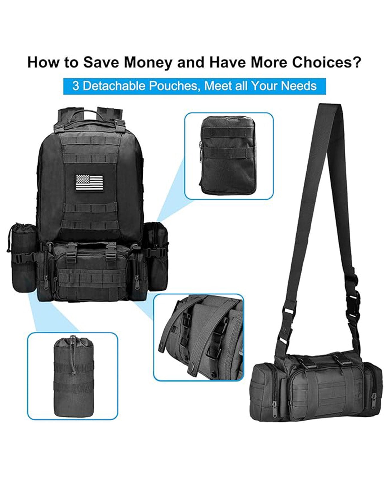 CVLIFE Backpack Molle Bag Assault Pack Detachable Rucksack