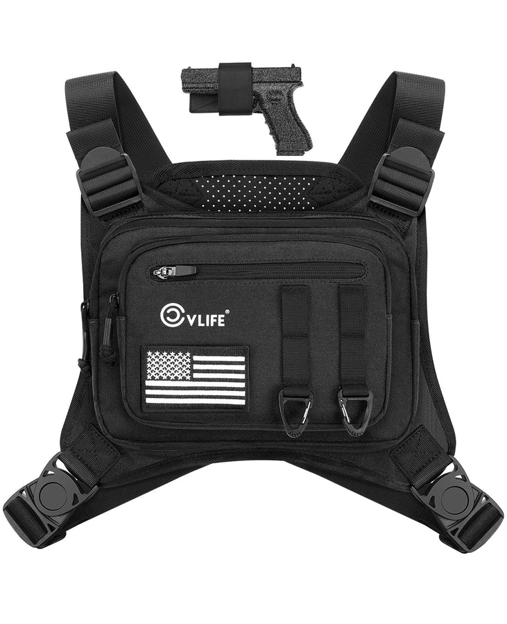 CVLIFE Chest Bag with Pistol Holster - Adjustable Molle Vest for Men,