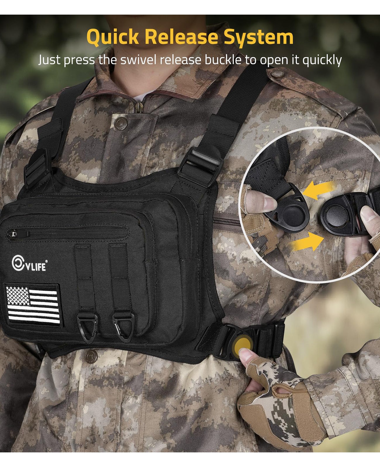 CVLIFE Chest Bag with Pistol Holster - Adjustable Molle Vest for Men,