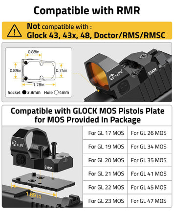 CVLIFE WolfCovert Motion Awake 6 MOA Pistol Red/Green Dot Sight for RM