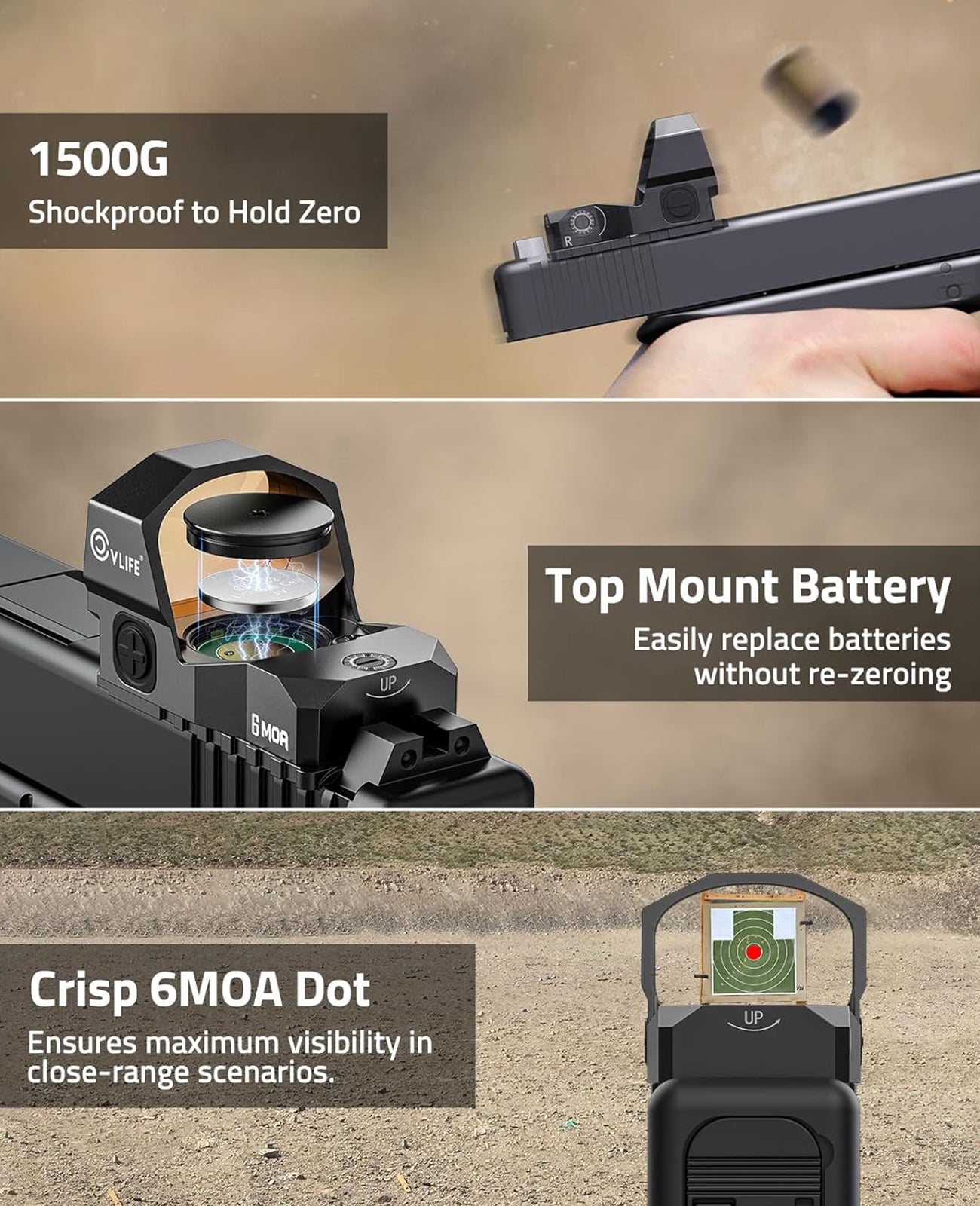 CVLIFE WolfCovert Motion Awake 6 MOA Pistol Red/Green Dot Sight for RM