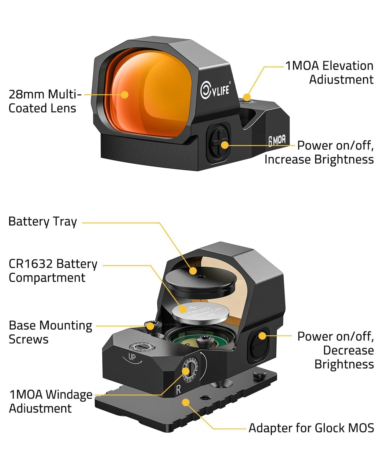 CVLIFE WolfCovert Motion Awake 6 MOA Pistol Red/Green Dot Sight for RM