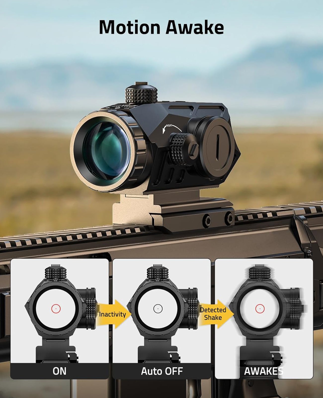 CVLIFE WolfProwl 3X Prism Scope, Motion Awake Compact Prism Optic