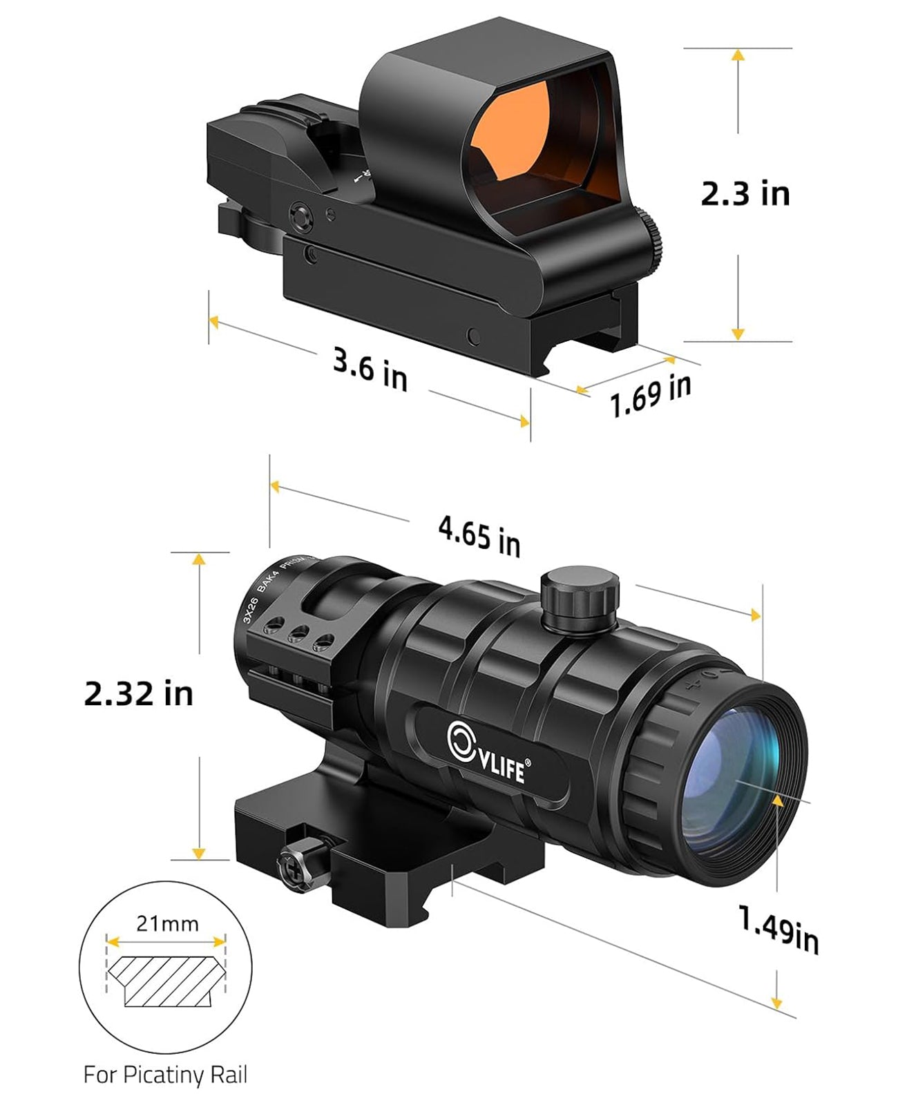 CVLIFE EagleFeather S02 Multiple Reticle Red Dot and Magnifier Combo