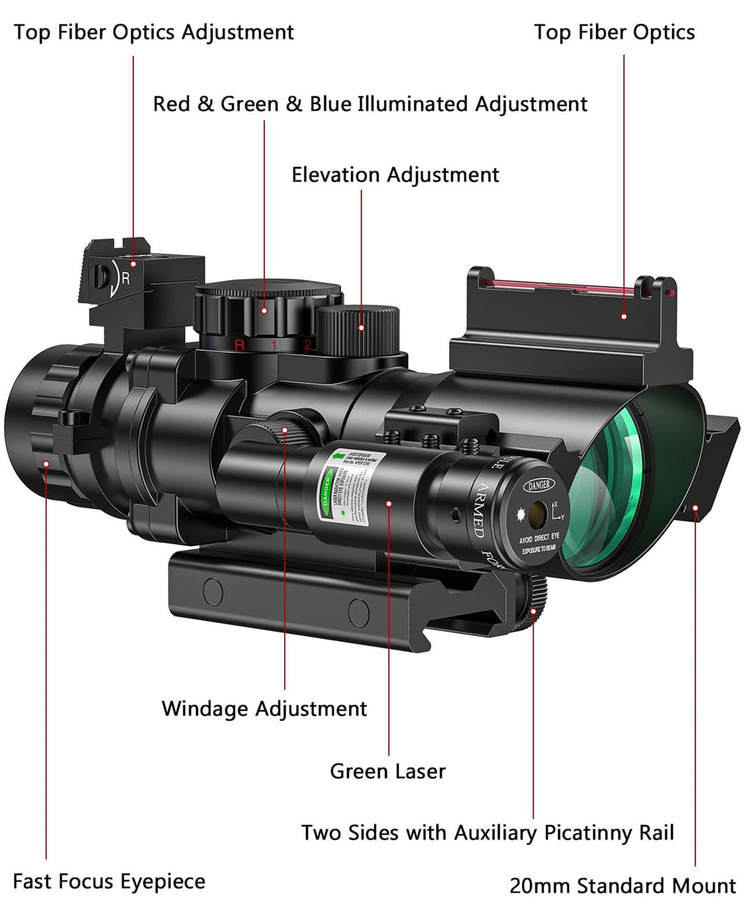 CVLIFE JackalHowl 4x32 Prism Rifle Scope Red & Green & Blue Illuminate