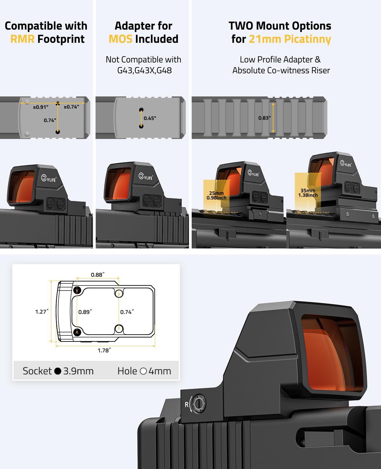 CVLIFE WildHawk 2MOA Dot & 40MOA Circle Solar Red Dot Sight