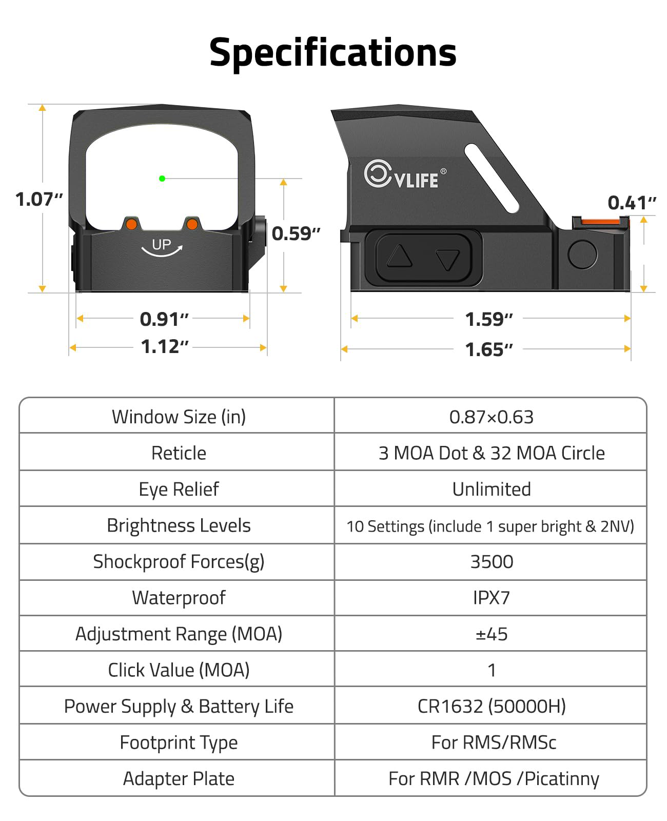 CVLIFE WolfCovert X 3 MOA Dot & 32 MOA Red/Green Dot Sight