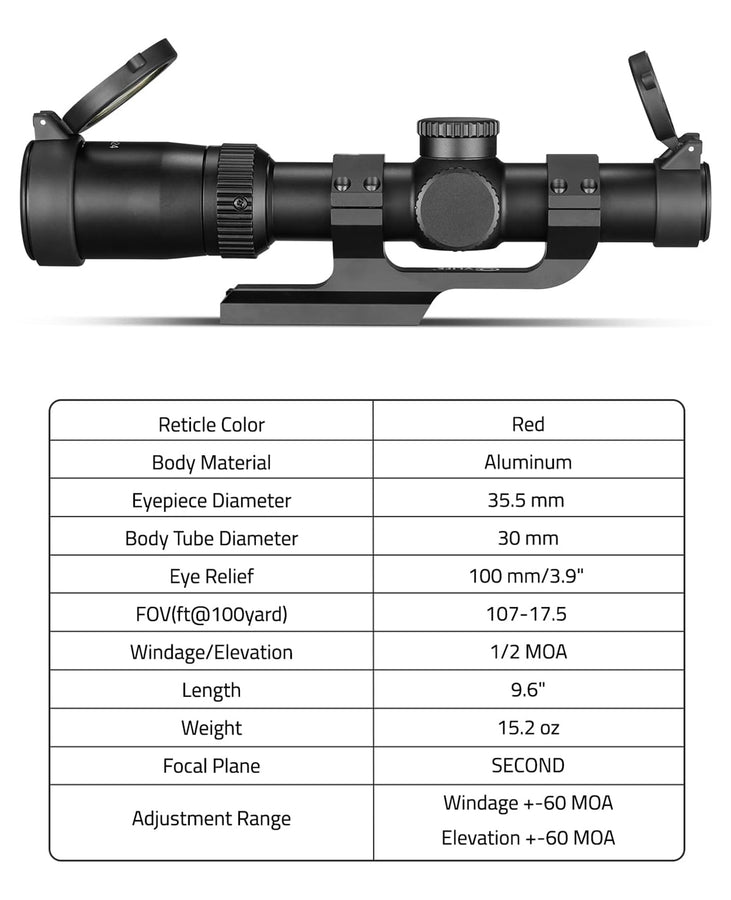 CVLIFE EagleFeather 1-6x24 LPVO Rifle Scope with 30mm Cantilever Mount