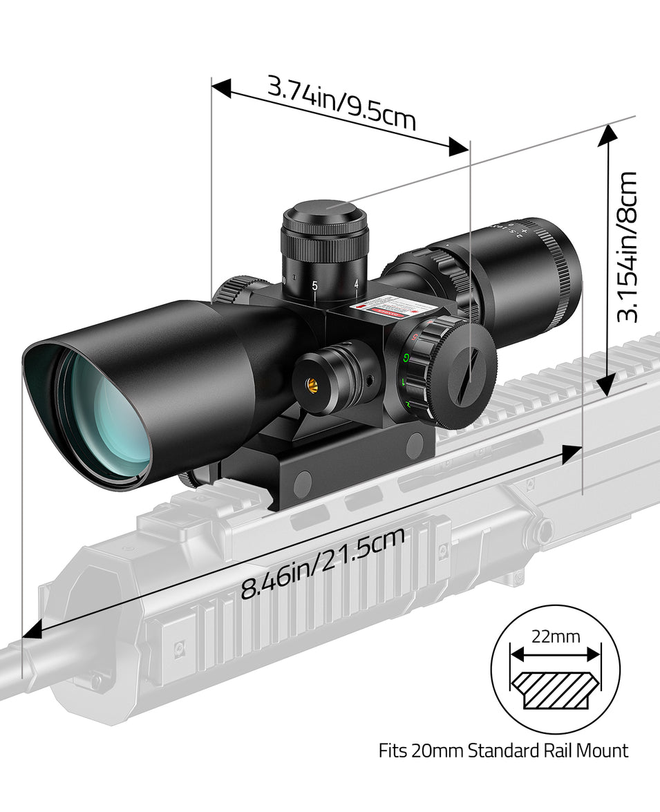 CVLIFE FoxSpook 2.5-10x40 Mil-dot Rifle Scope with Red/Green Laser Com