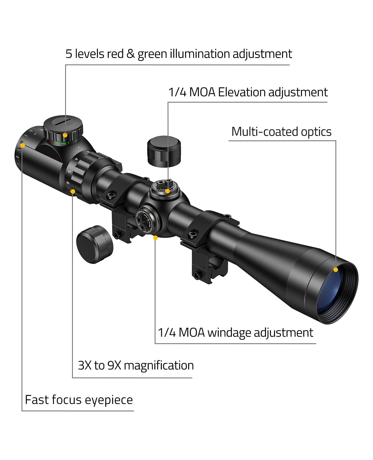 CVLIFE FoxSpook 3-9x40 Rifle Scope Dual Illuminated Optical Scope with