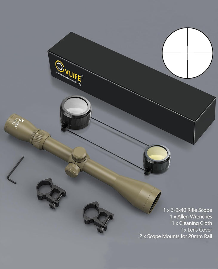 CVLIFE FoxSpook 3-9x40 Riflescope R4 Reticle Crosshair Optics Scope wi