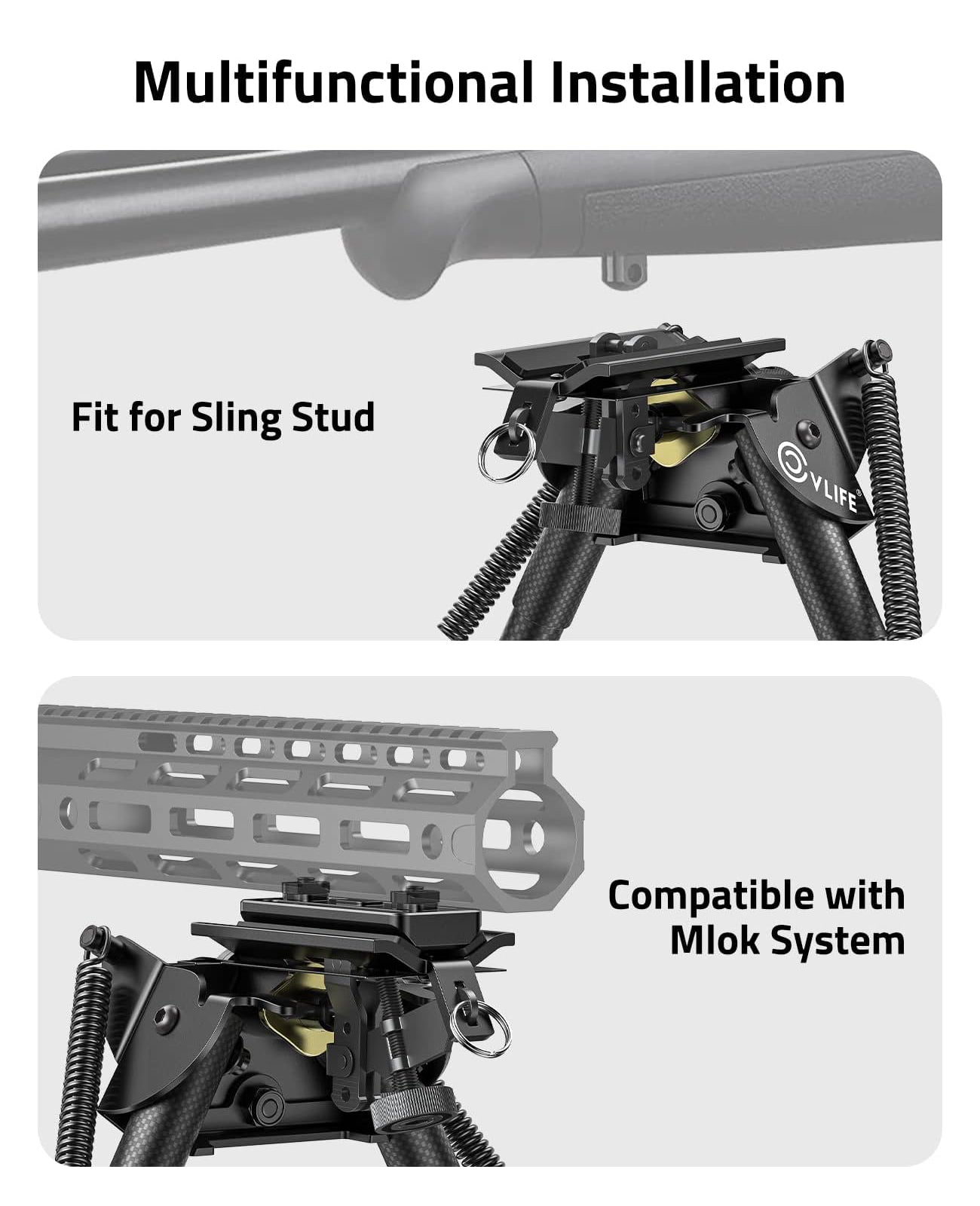 CVLIFE 6-9 Inches Rifle Bipod Pivot Tilting Bipods Compatible with Mlo