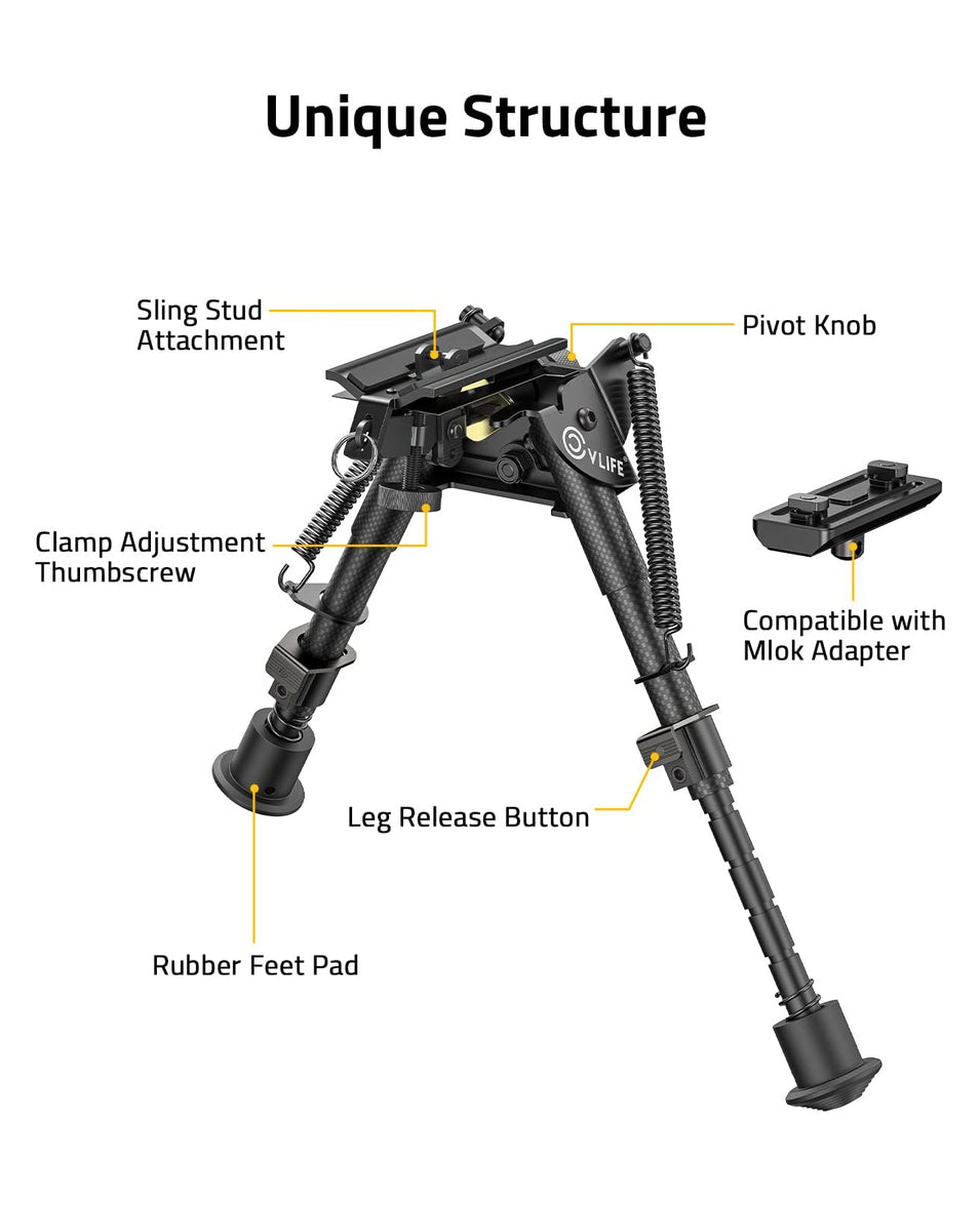 CVLIFE 6-9 Inches Rifle Bipod Pivot Tilting Bipods Compatible with Mlo