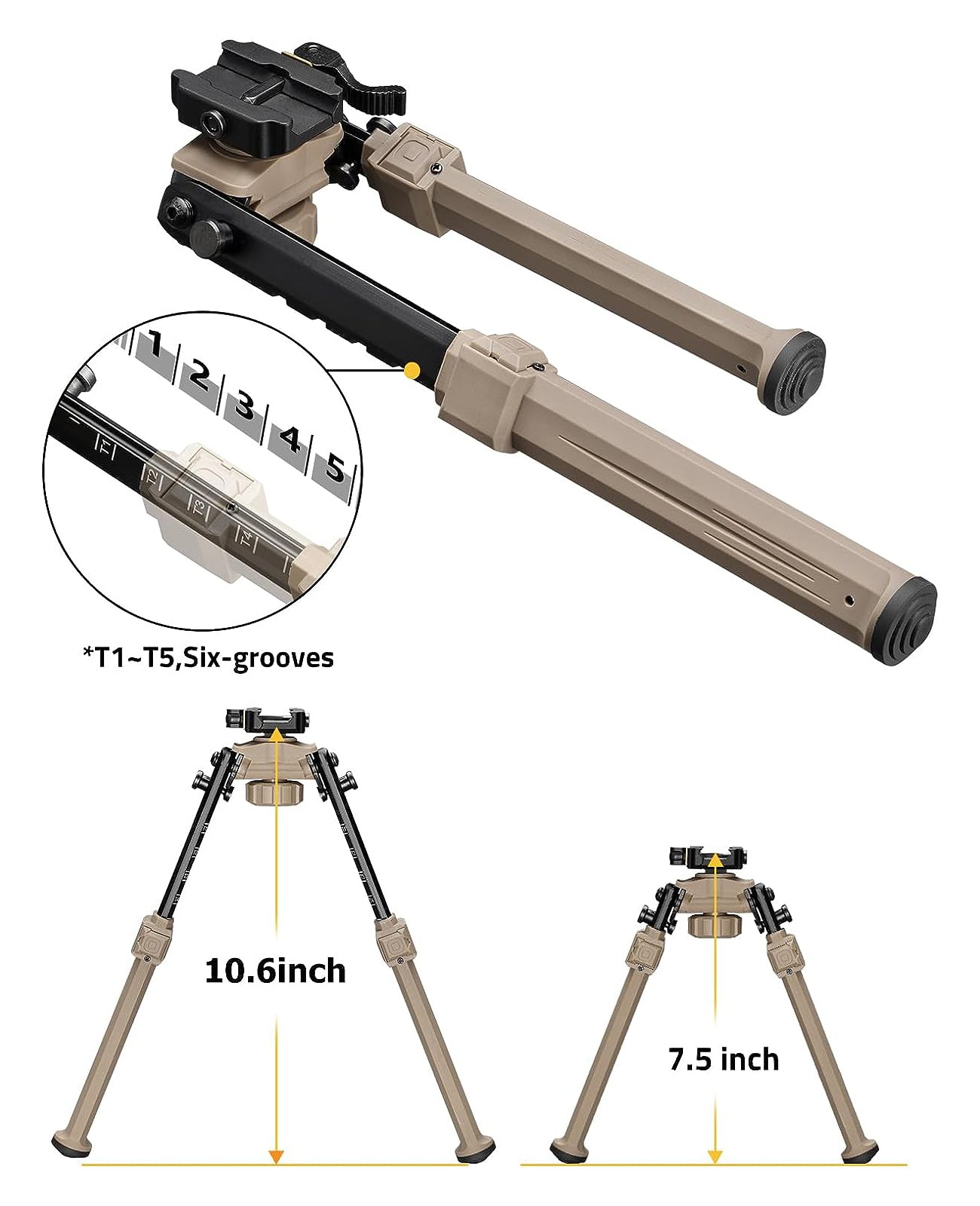 CVLIFE 7.5-10.6 Inches Quick Release Rifle Bipod - Global