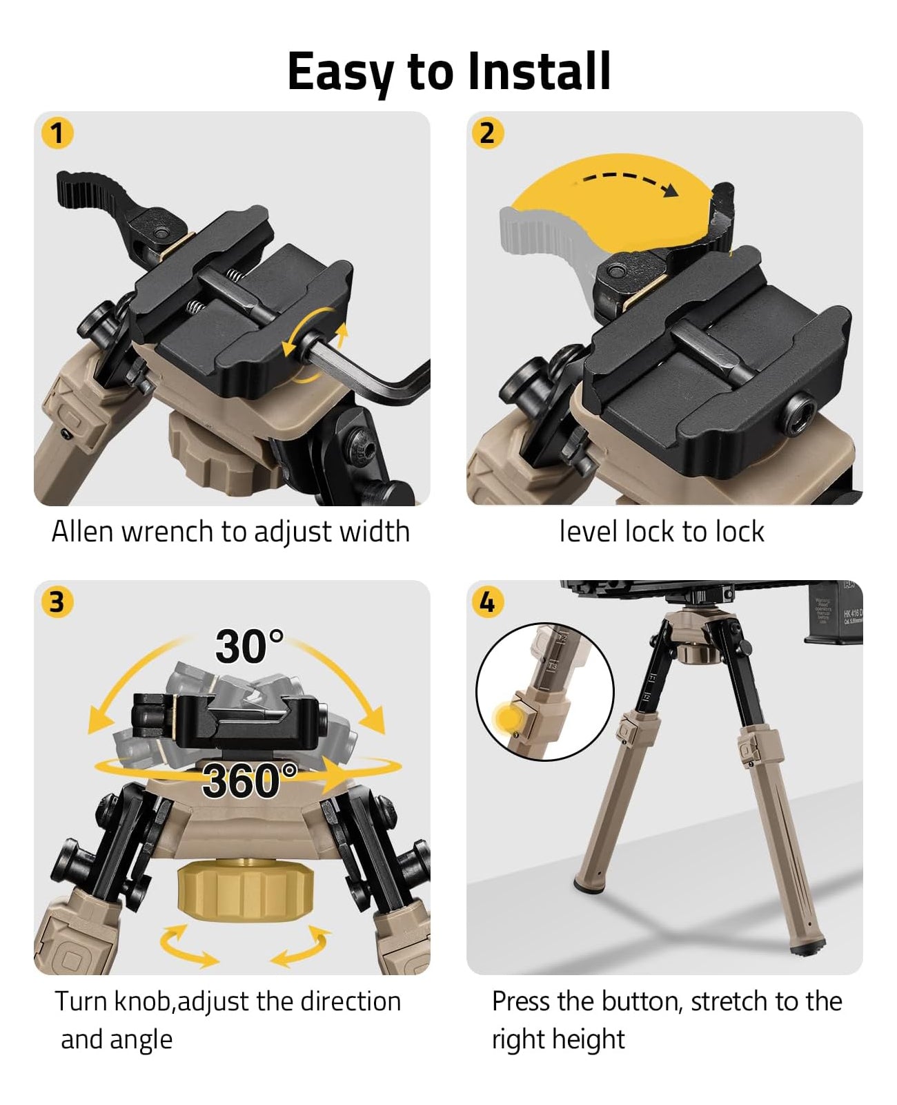 CVLIFE 7.5-10.6 Inches Quick Release Rifle Bipod - Global