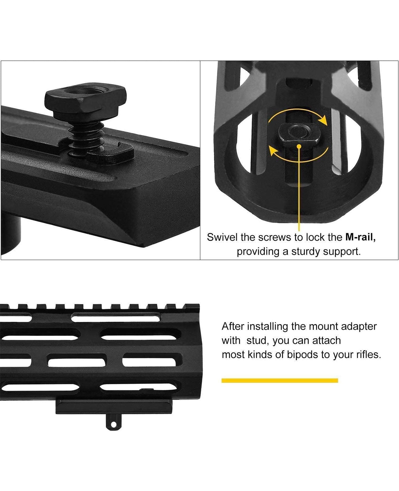 CVLIFE Bipod Adapter Bipod Mount Sling Stud 4 T-Nuts 4 Screws and 1 Wr